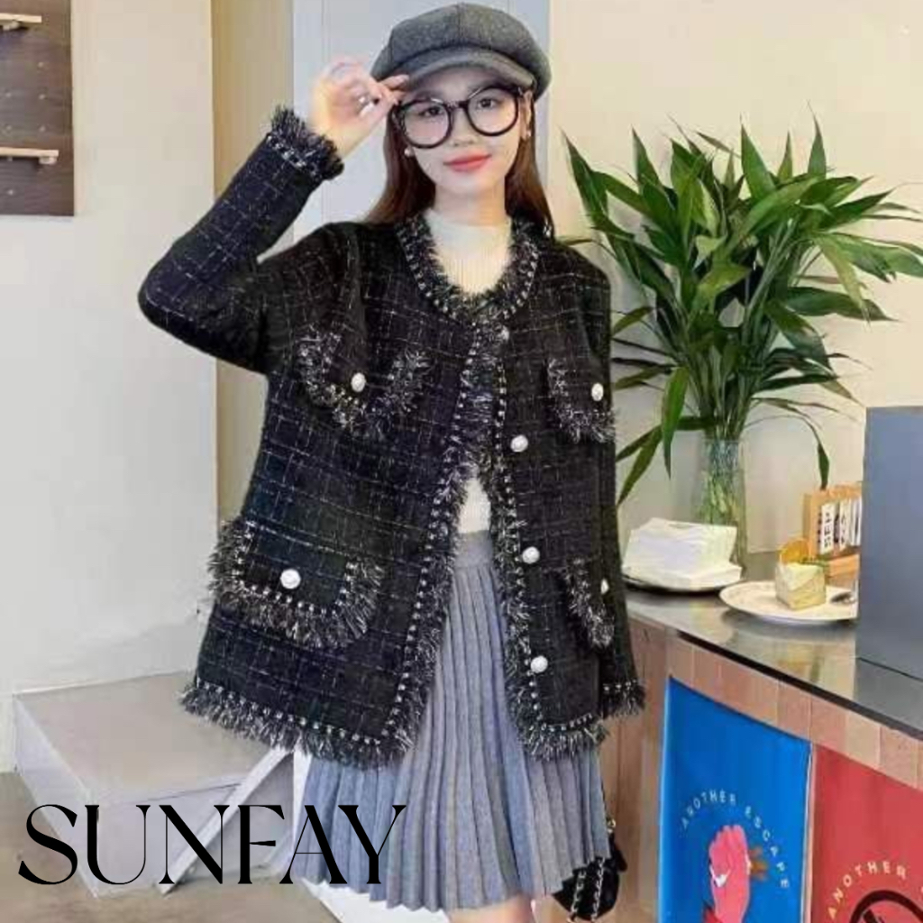 【Sunfay】Women's Elegant Round Neck tweed Casual lattice Korea style ...