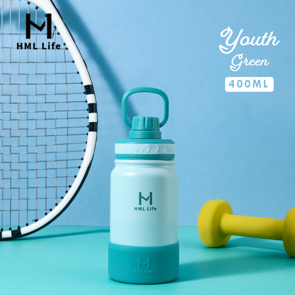 HML Life Series 400ml With Straw Water Bottle Vacuum Flask Wide Mouth with Straw Lid Cover ...