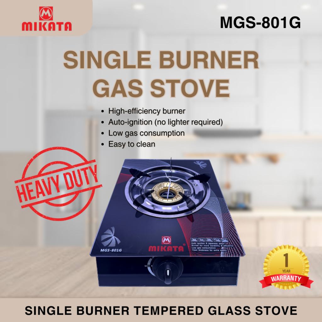 MIKATA Single Burner Gas Stove Tempered Glass Low Gas Consumption Automatic Ignition Gas Stove ...