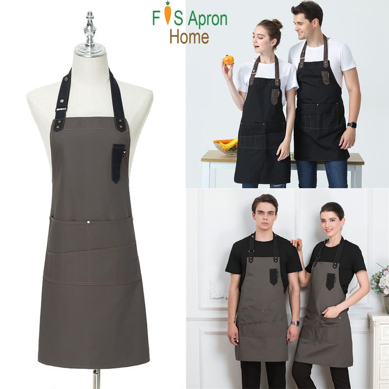 Korean Canvas Apron Multi Pocket Halter Apron Coffee Shop Restaurant ...