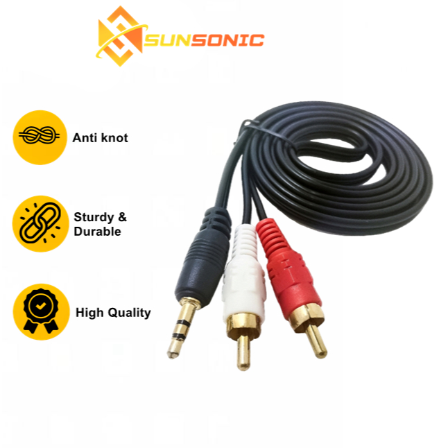 2 Rca Audio Male to 3.5mm Baby Plug Aux Cable Tv Cable | Shopee Philippines