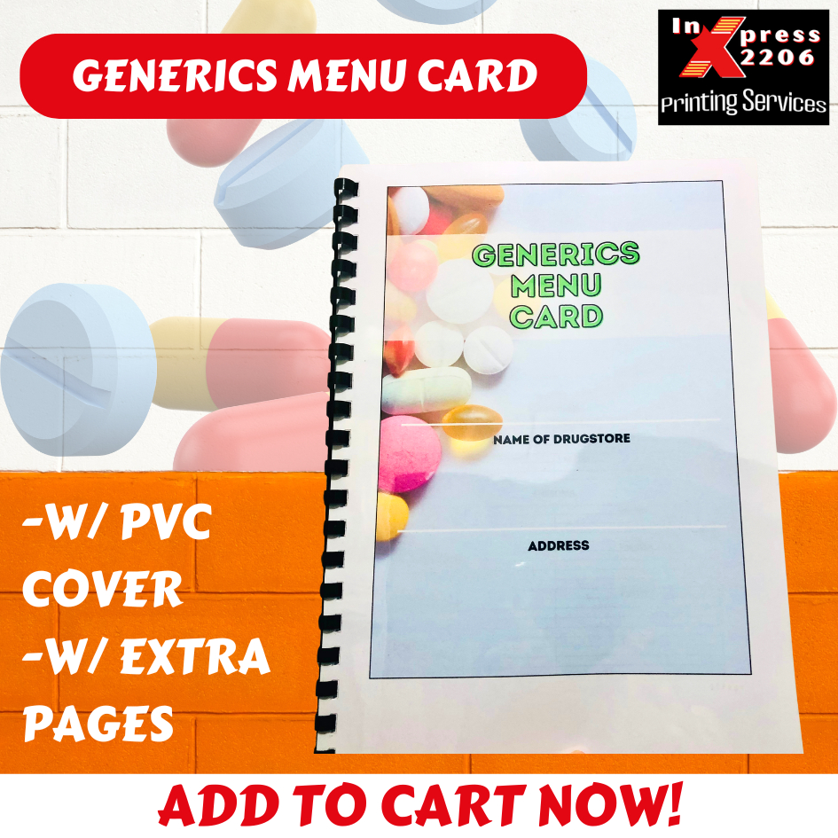 GENERICS MENU CARD FOR PHARMACY DRUGSTORE | Shopee Philippines