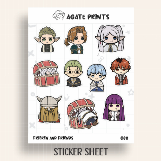 Frieren and friends Chibi Doodle Sticker Sheet | Matte Laminated | Hand ...