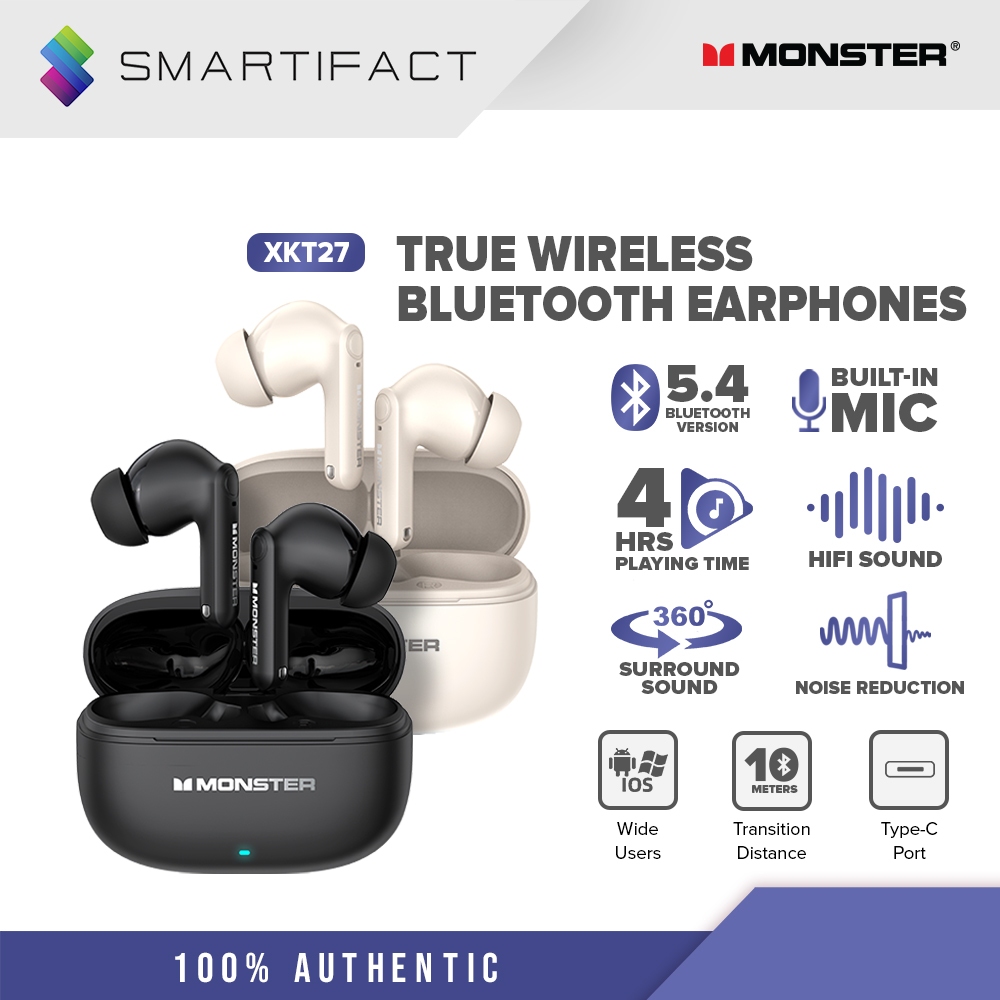 Monster XKT27 Bluetooth 5.4 Earphones HD Call Noise Reduction Large ...