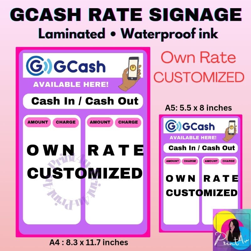 Gcash Rate Signage A4 Laminated - customized Rates | Shopee Philippines