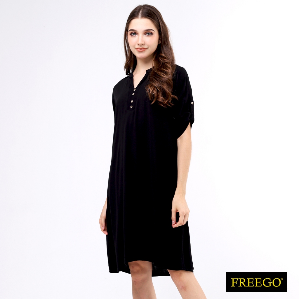Freego Ladies Woven Plain Linen 3/4 Dress AST08-0080 | Shopee Philippines