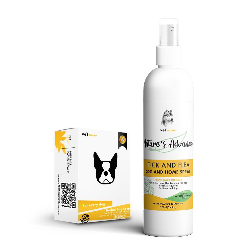 Vet Core+ Tick and Flea Spray with Free Vet Core Soap (Safe for Dogs ...