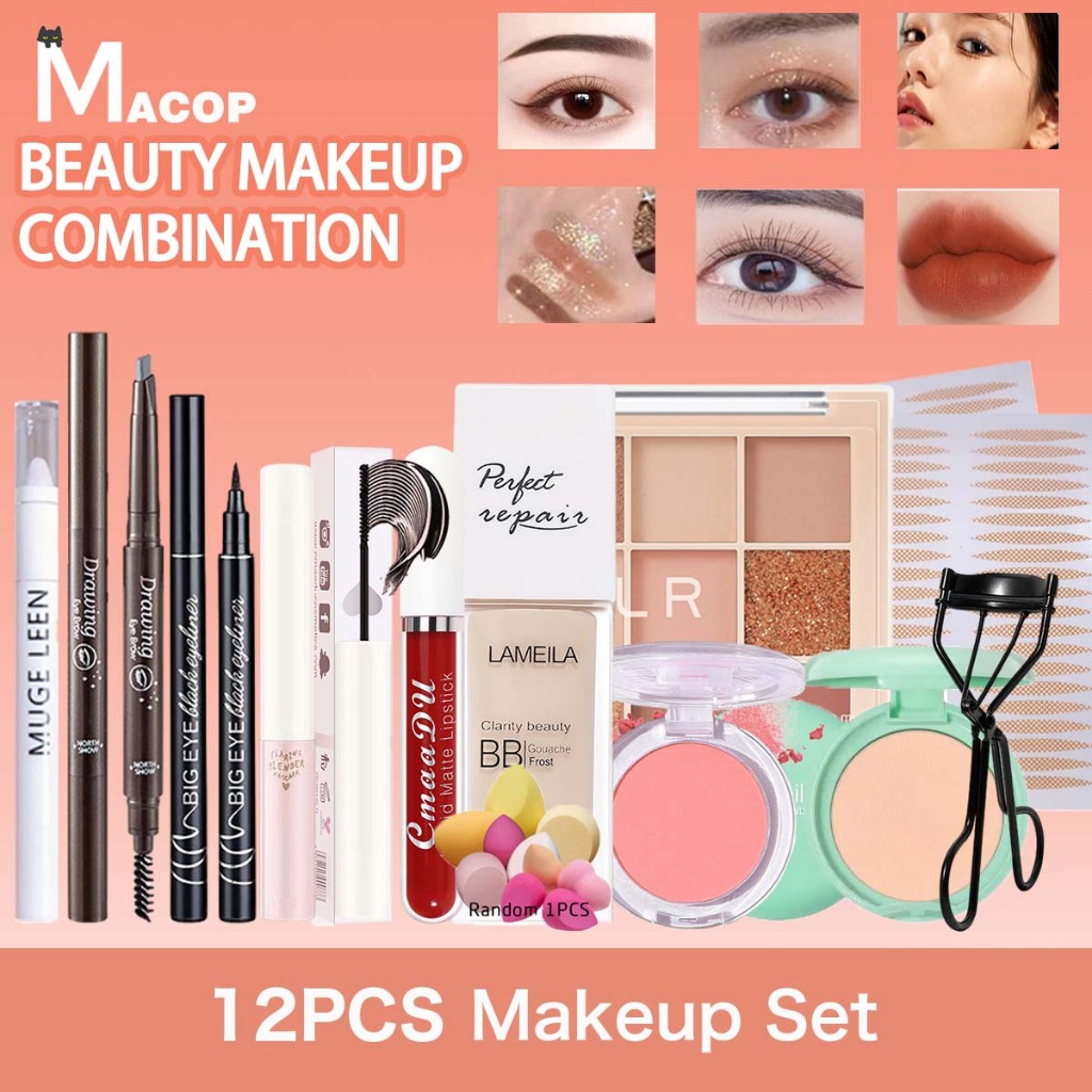 12 PCS Make Up Set Complete Eyeliner Eyebrow Pencil Mascara Eyelash ...