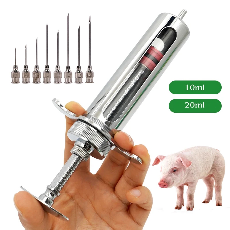 Stainless Steel Veterinary Injector Syringe + 1 Dozen Assorted Needles ...