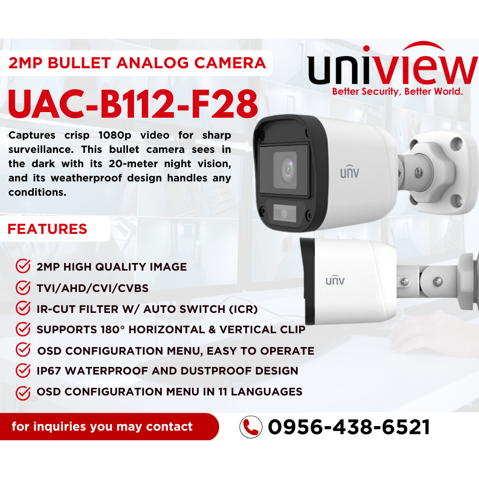 Uniview UAC-B112-F28 2MP Fixed IR Bullet Analog Camera UNV | Shopee Philippines
