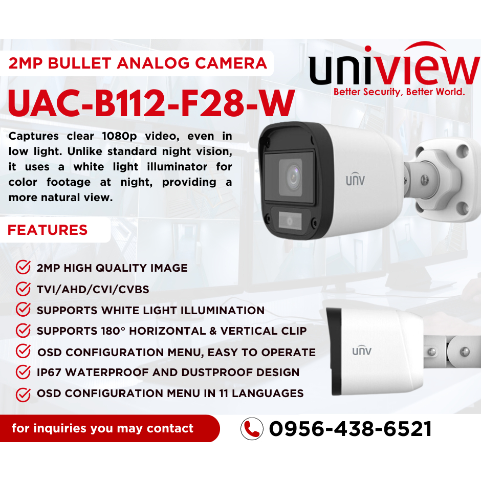 UNIVIEW UAC-B112-F28(40)-W 2MP Colour Hunter Fixed Bullet Analog Camera UNV | Shopee Philippines