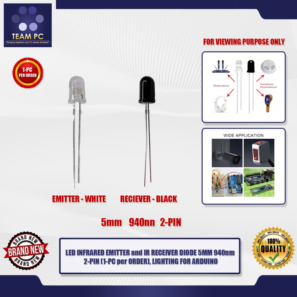 TEAM PC LED INFRARED EMITTER and IR RECEIVER DIODE 5MM 940nm 2-PIN (1 ...