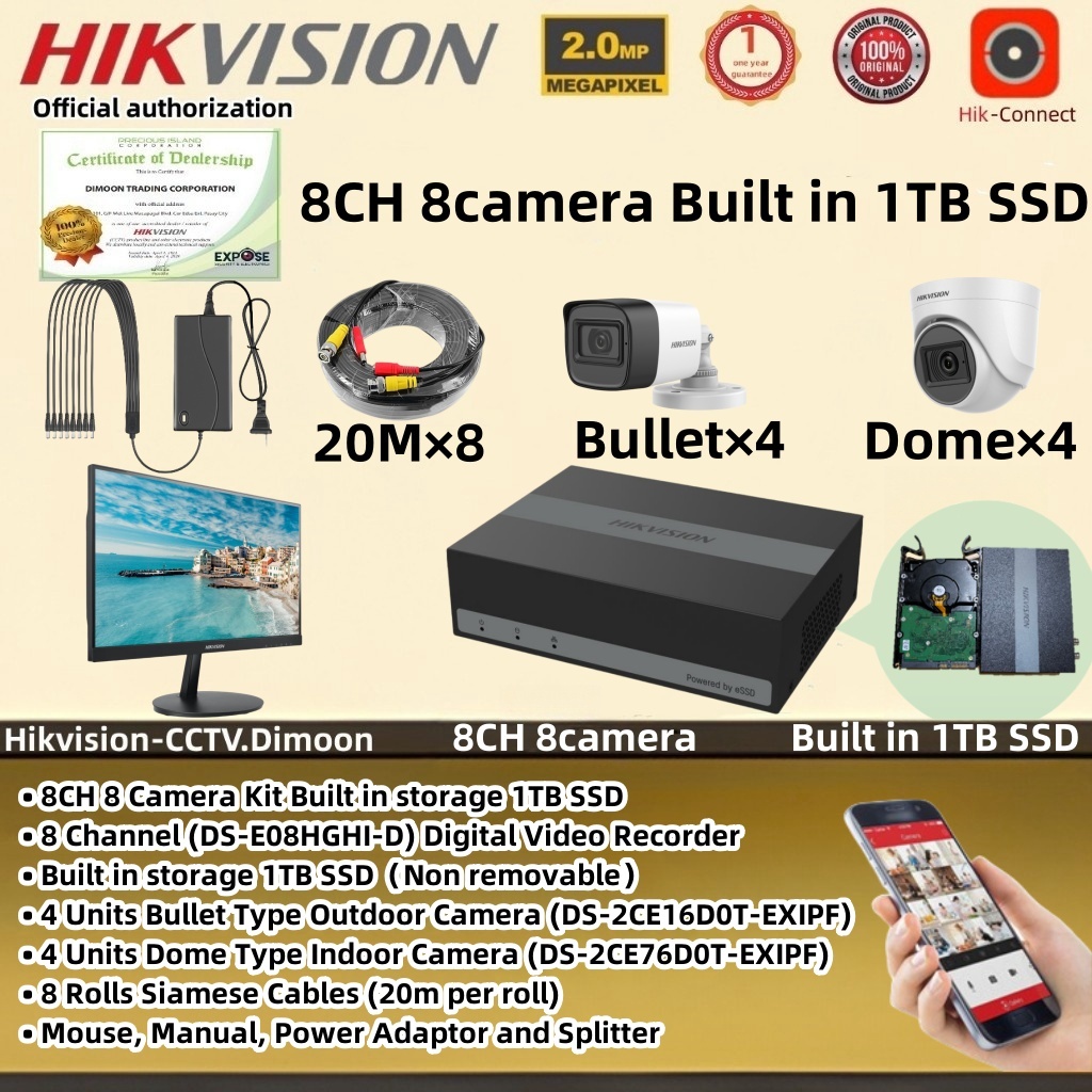 Hikvision 2MP CCTV Package 4CH 8CH Built in SSD storage for EDVR CCTV ...