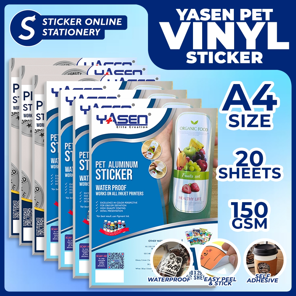 YASEN A4 Metallic Vinyl Sticker 20sheets Aluminum, Gold, & Hologram ...
