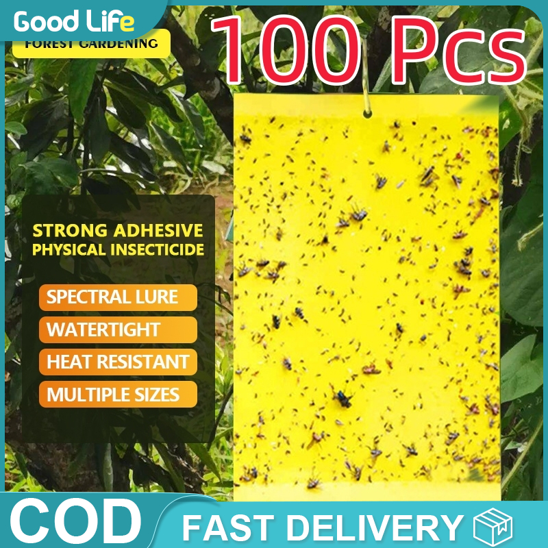 100Pcs Strong Flies Traps Bugs Sticky Board Yellow Double-Sided Sticky ...