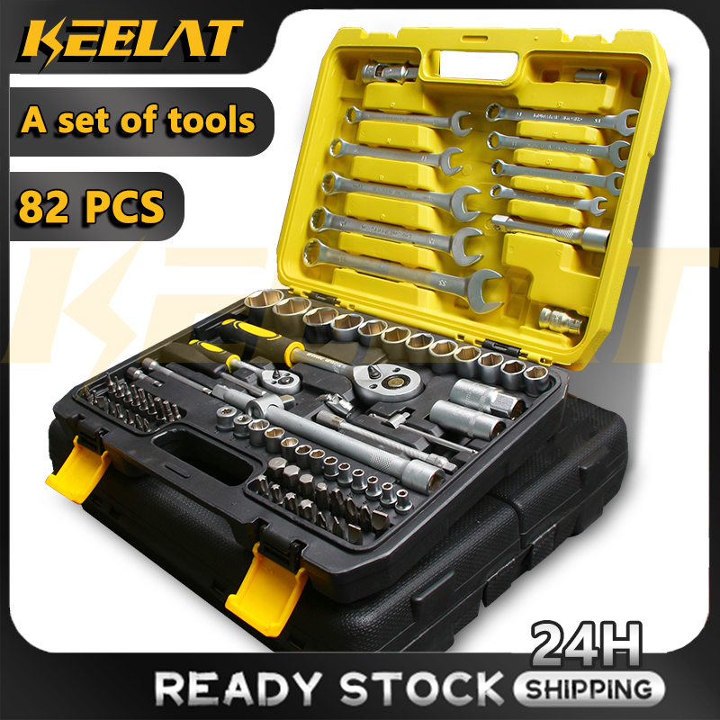 KEELAT 82Pcs Ratchet Wrench Set (50HRC) DIY Tools Screwdrivers Hex ...