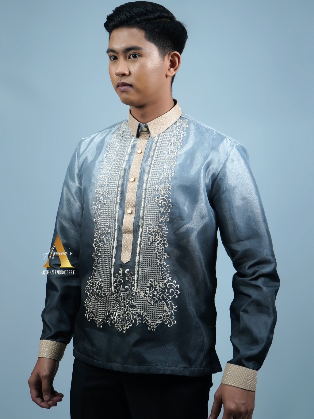 AQUINO'S ARTISAN EMBROIDERY Barong Tagalog for Men Monochromatic ...