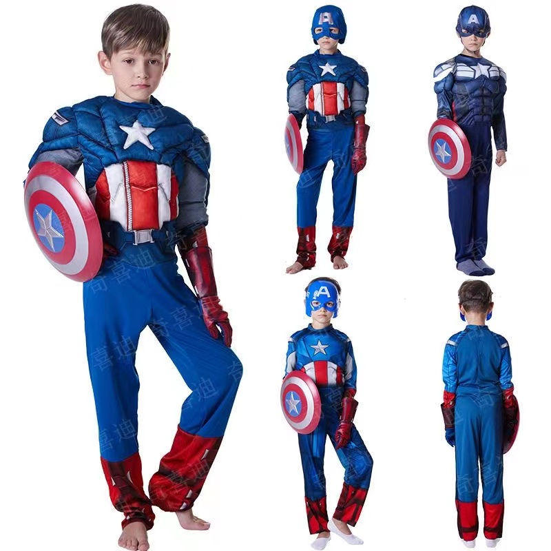 Captain America Costume For Kid Boy 3D Superhero Muscle Cosplay ...