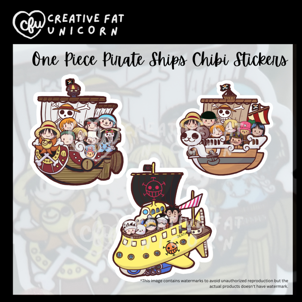 One Piece Chibi Pirate Ships - Vinyl Stickers by Creative Fat Unicorn ...