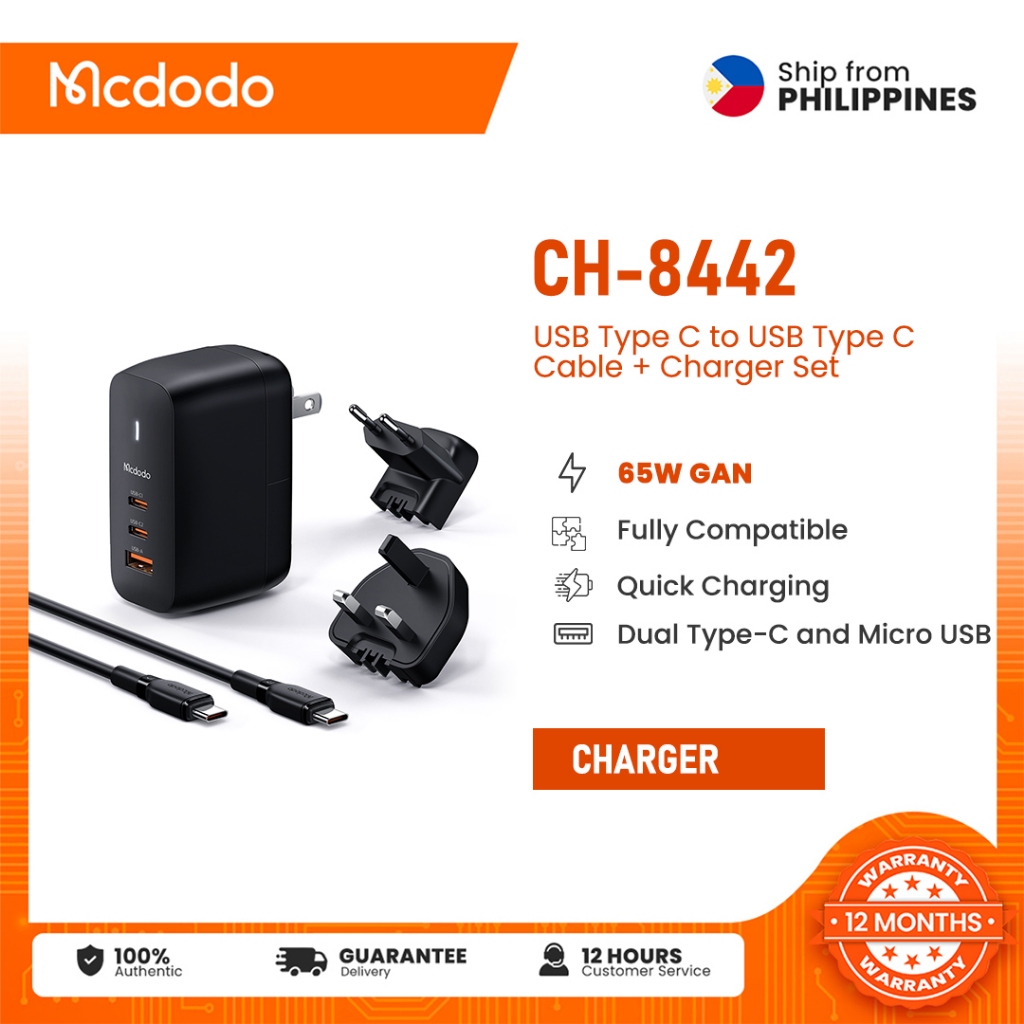 Mcdodo CH-8442 65W 2C+1A GAN 5 Mini Fast Charger (UK/US/EU)+60W Type-C ...