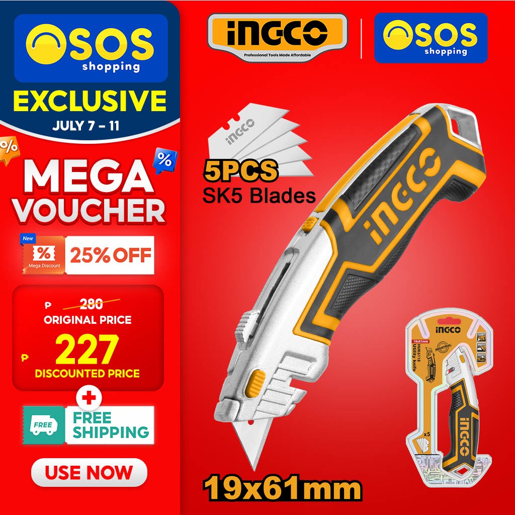 INGCO Utility ZINC Alloy Knife Cutter with 5pcs SK5 Blade HUK6118 ING ...