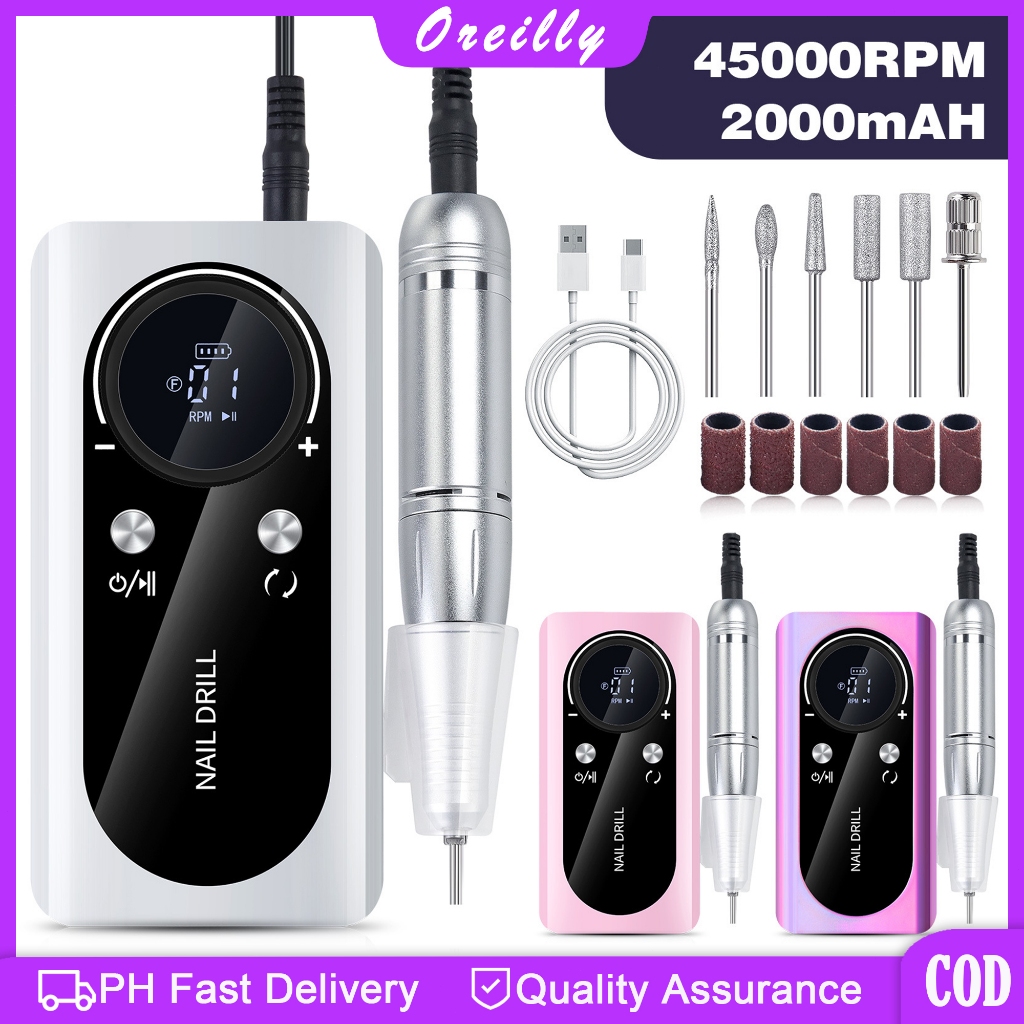 45000RPM Rechargeable Nail Drill Machine Low Noise Nail Polish Sander ...