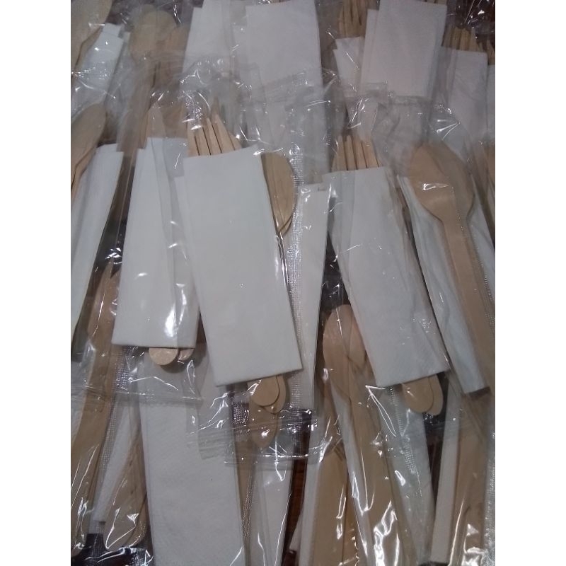 Wooden Cutlery Set(spoon,fork,tissue) in plastic packaging, 25sets ...