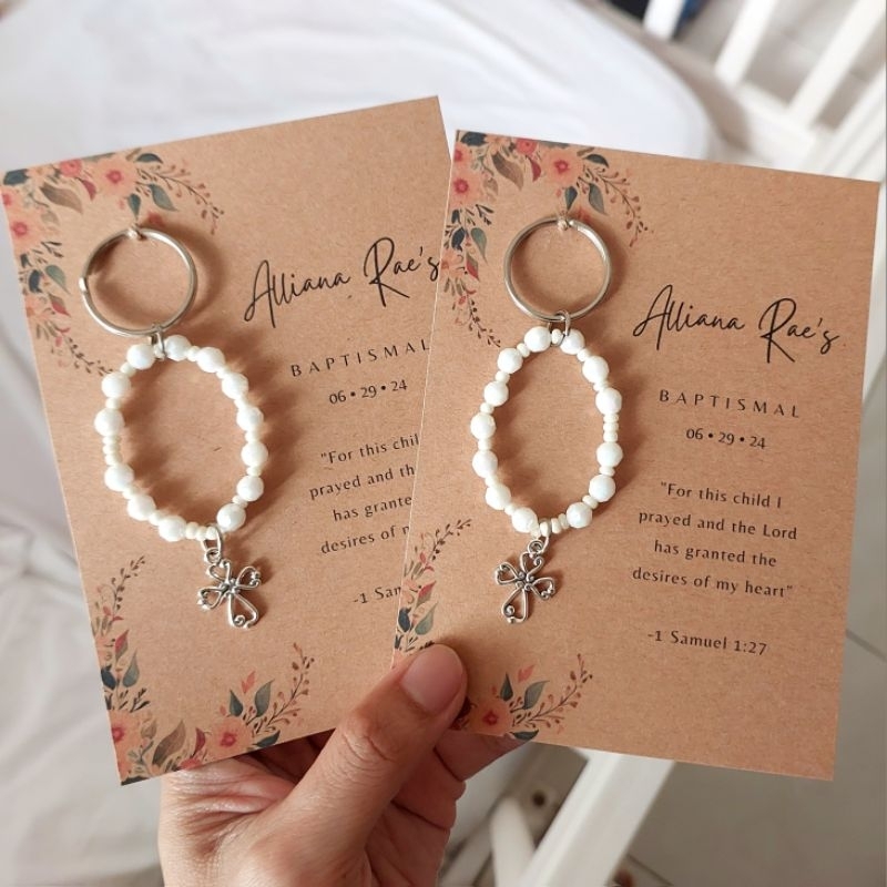 BIG CARD Minimalist Rosary keychain Baptismal Christening Dedication ...