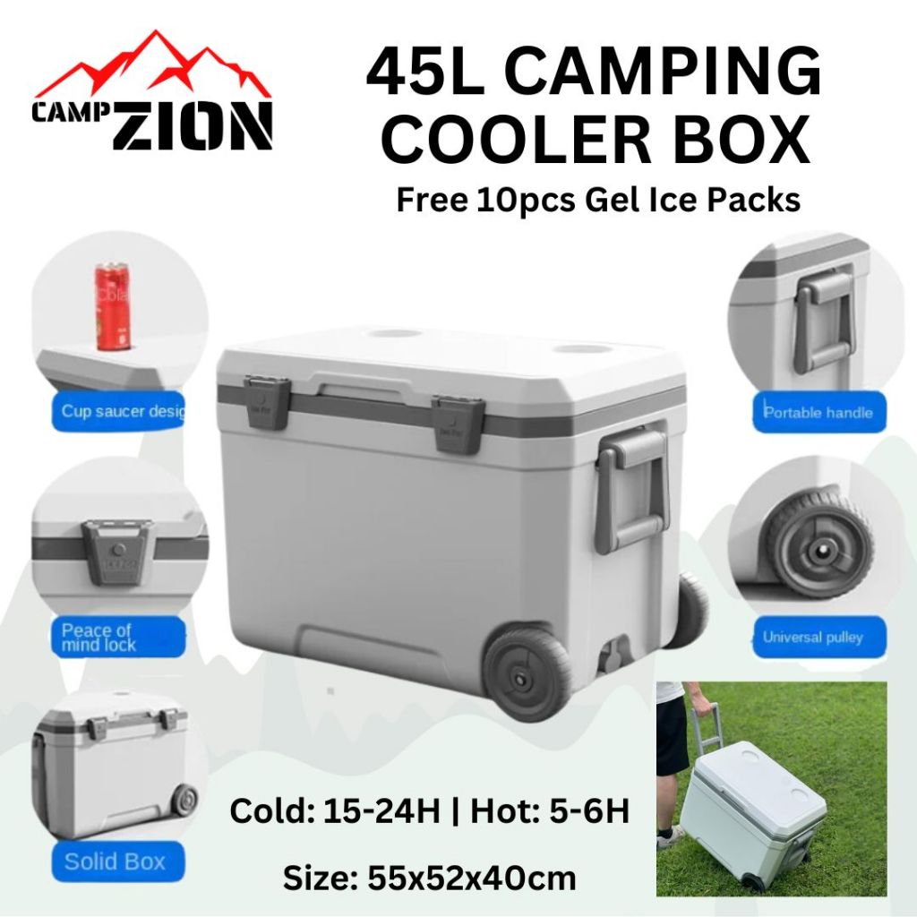 45L Cooler Box with pull rod FREE 10pcs ICE PACK Cooler with wheels ...