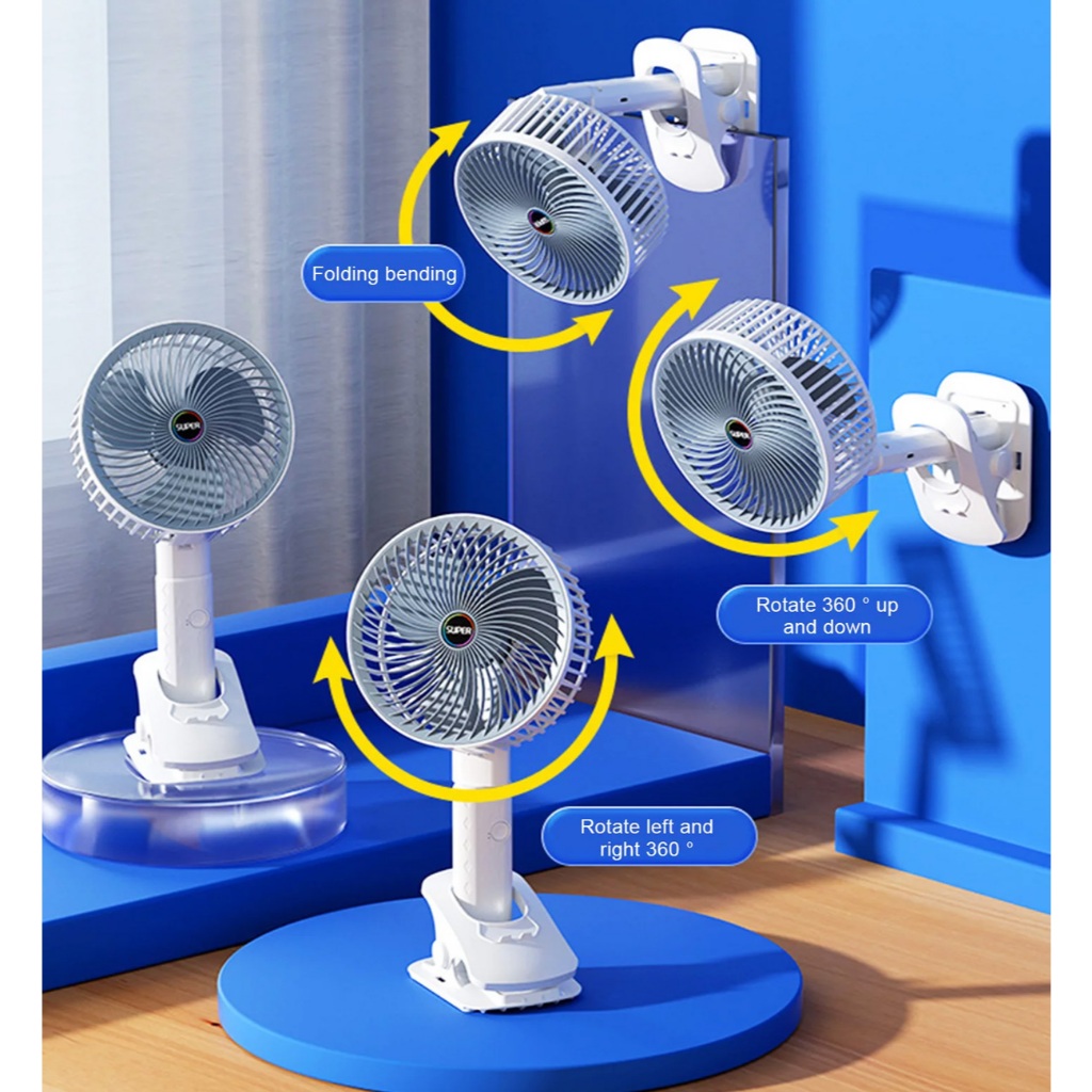 Rechargeable Portable Clip Fan 3-Speed 360° Rotating Wireless Electric ...
