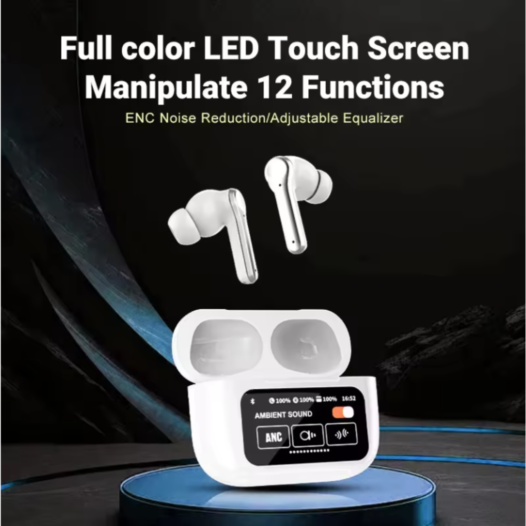 A9 Pro Wireless Earphones Touch Screen Display ANC ENC Gaming Noise ...