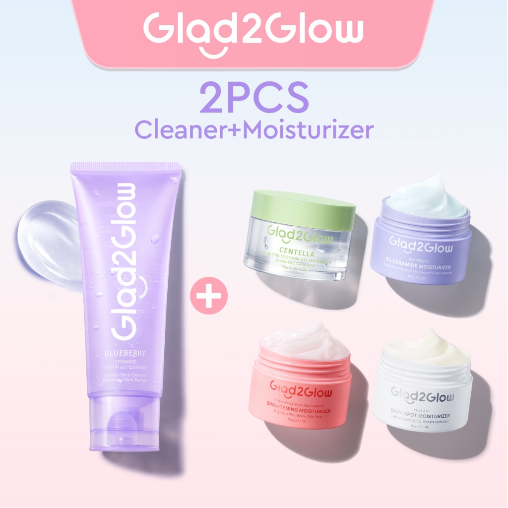 [G2G] Glad2Glow 2Pcs Combo Blueberry Ceramide Low Ph Gel Cleanser ...