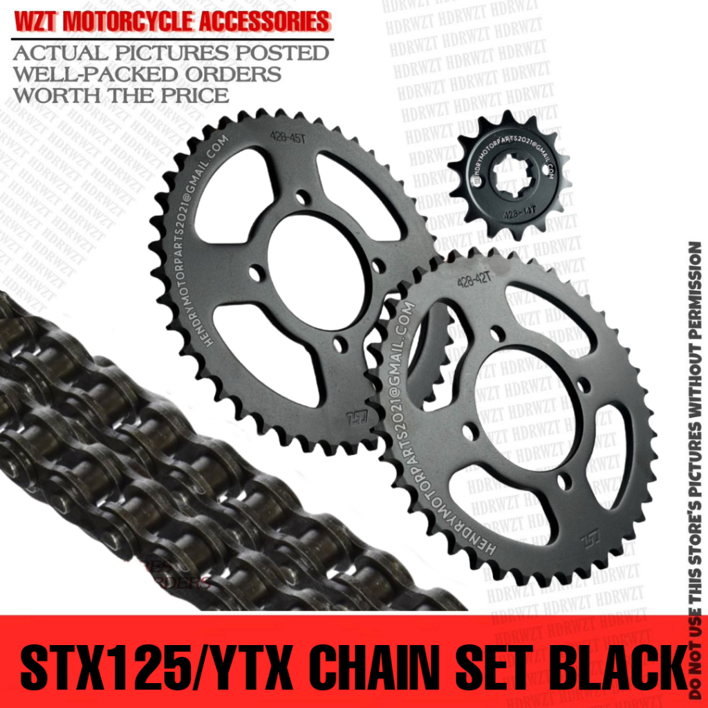 YAMAHA STX 125 / YTX125 BLACK CHAIN AND SPROCKET SET (14T/42T & 14T/45T ...