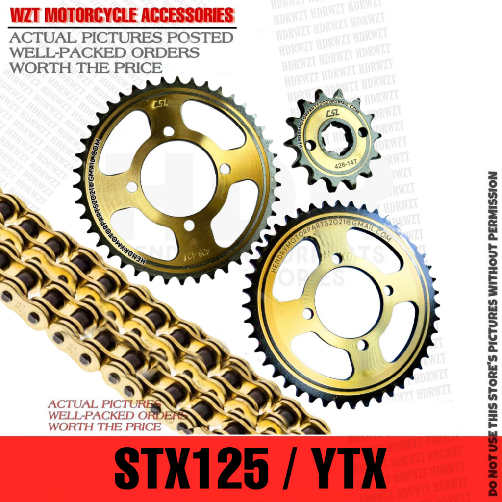 WZT YAMAHA STX125 / YTX GOLD CHAIN AND SPROCKET SET (14T/42T & 14T/45T ...