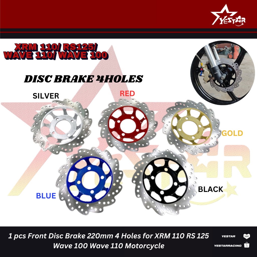 YeStar 1pcs Front Disc Brake 220mm 4 Holes for XRM 110 RS 125 Wave 100 ...
