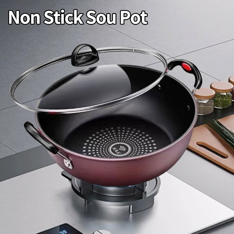 26/28/30cm Soup Pot with Lid Non-Stick Wok Frying Pan Induction Cooker ...