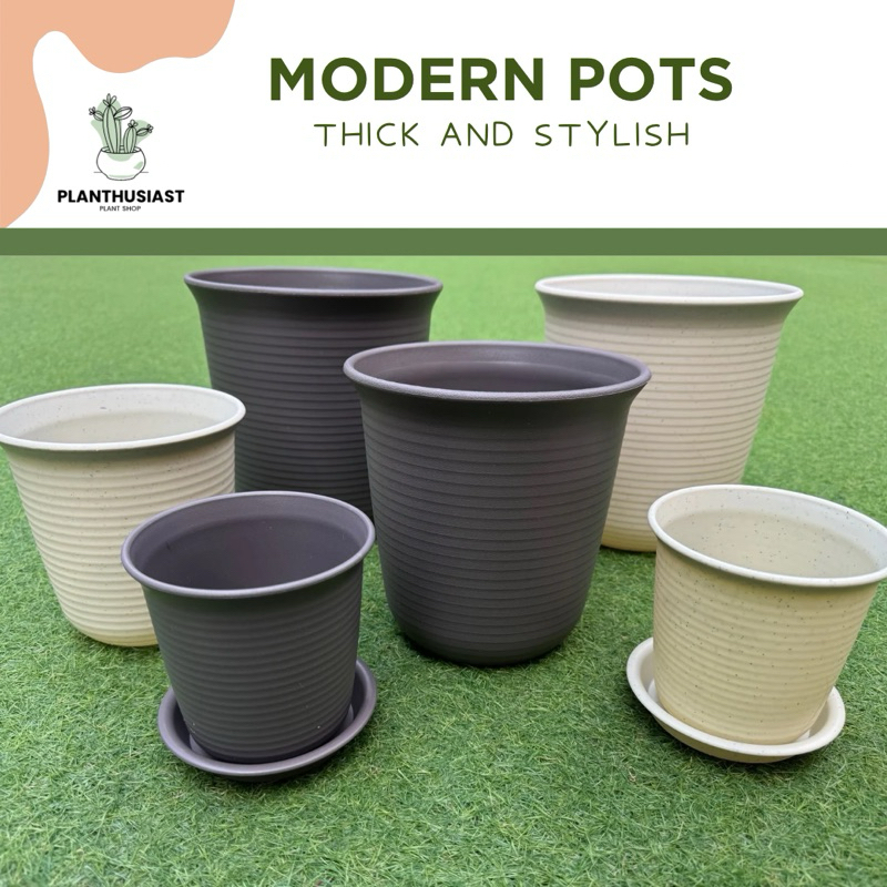 M and L Thick & Elegant Tall Plastic Pots with Catchplates | Shopee ...