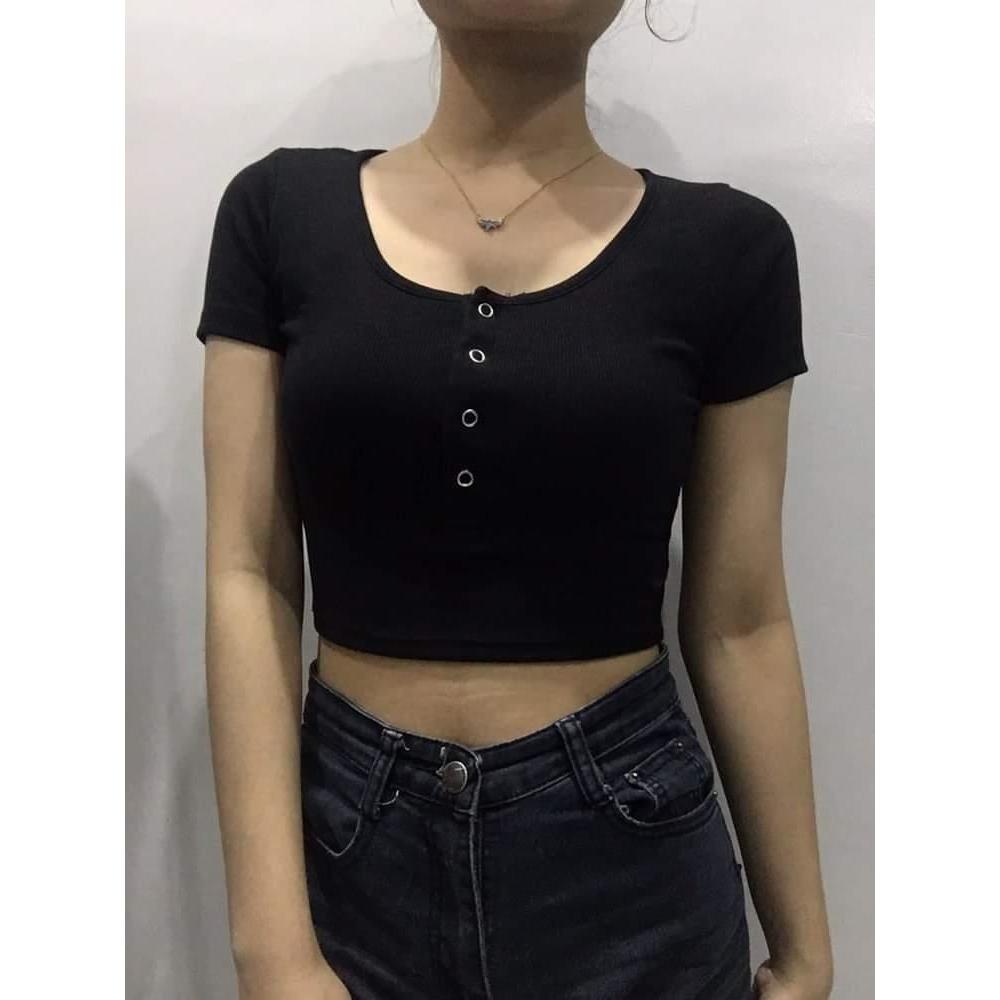 Basic Crop Top's SNAP BUTTON For Women ORIGINAL OVERRUN. | Shopee ...