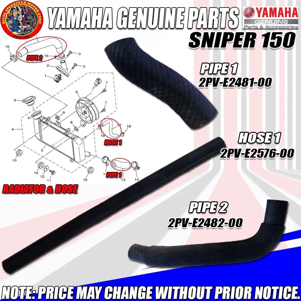 SNIPER 150 RADIATOR PIPE 1/2 & HOSE 1 (YGP) (GENUINE: 2PV-E2481-00/ 2PV ...