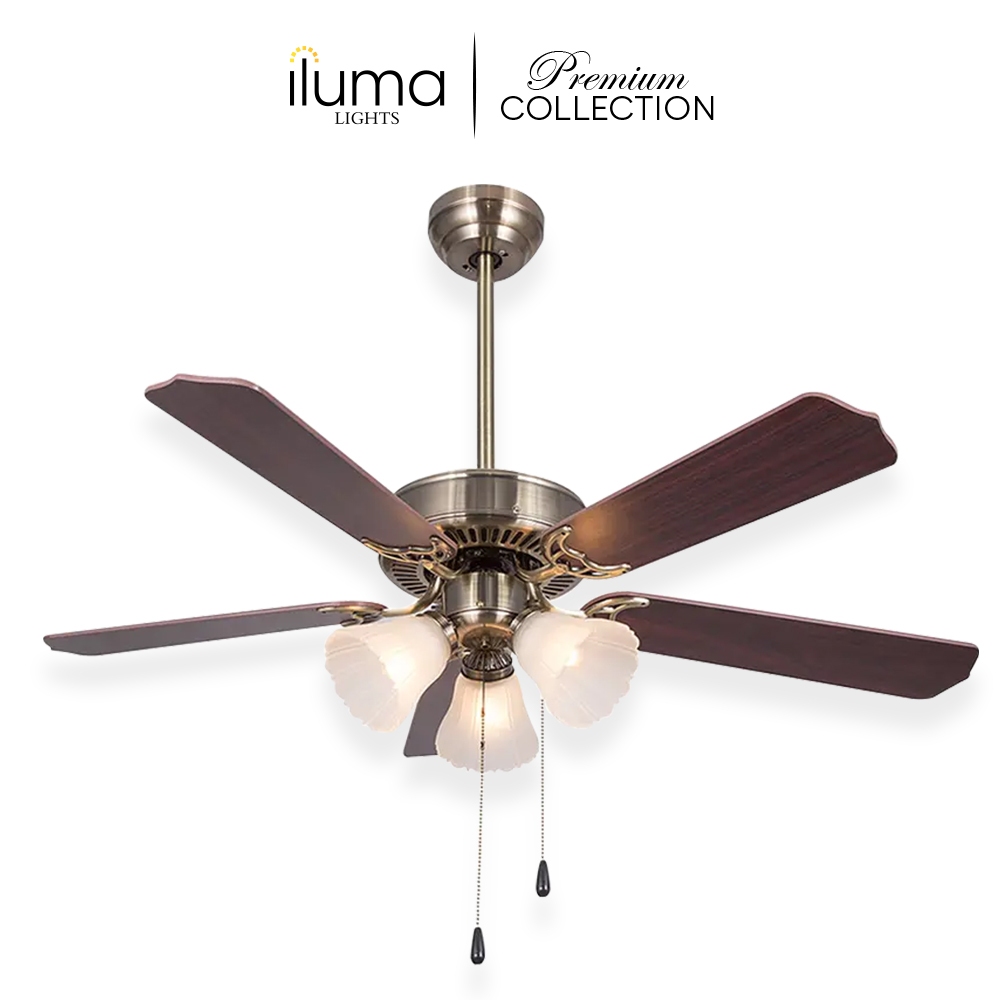 ILUMA 42CM American Windhaven Ceiling Fan Modern Retro Gold Chandelier ...