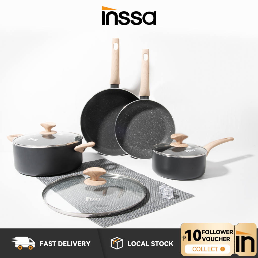 INSSA Blackcurrant Series Non Stick Cookware 4pcs Set Pan Pot Wok ...