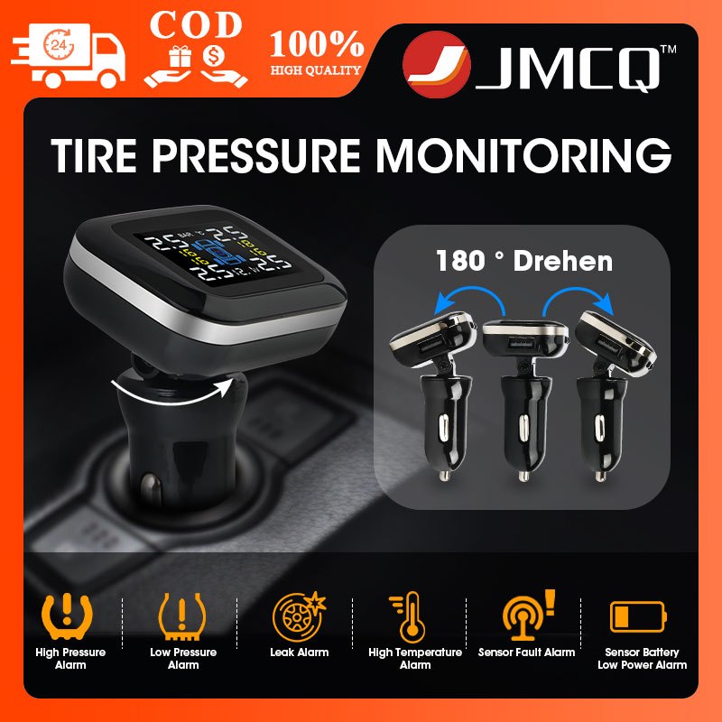 JMCQ Swing TPMS Tire Pressure Monitor Car Charger USB Output Warning Tire Pressure Monitoring ...