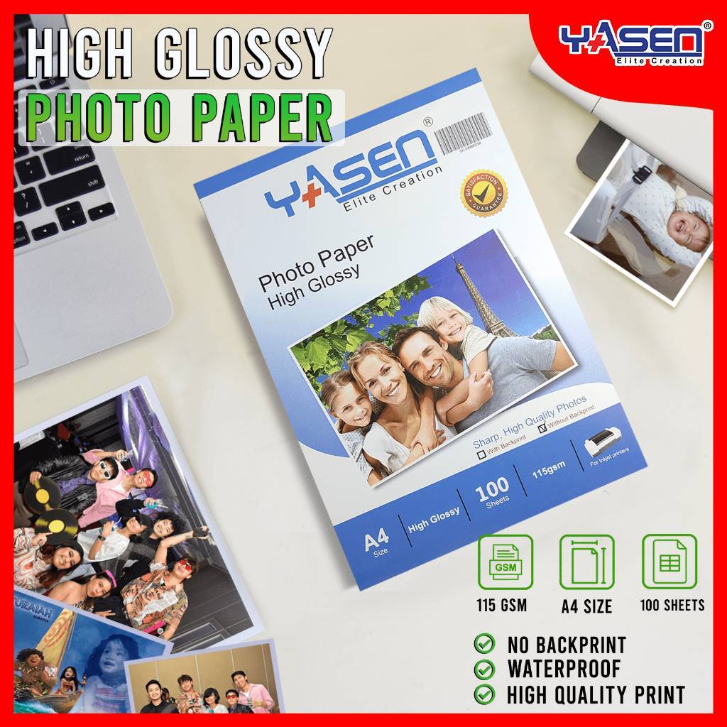 Yasen Glossy Photo Paper 115GSM No Back Print A4 Size Photopaper Glossy ...