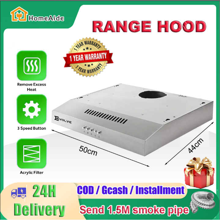Home aide 50cm Kitchen Range Hood Ductless or With Duct Low Noise Carbon Sheet Filter With Light ...