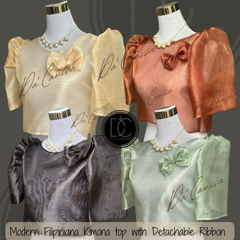 Modern Filipiniana Kimona top made from organza with detachable ribbon ...