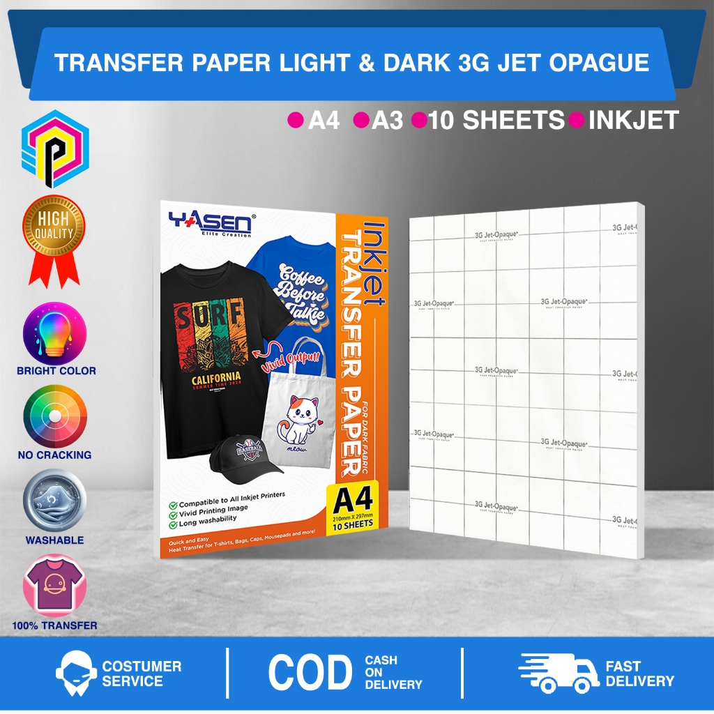 Transfer Paper A4/A3 Light and Dark (10 Sheets/Pack) 3G Jet Opaque Dark ...
