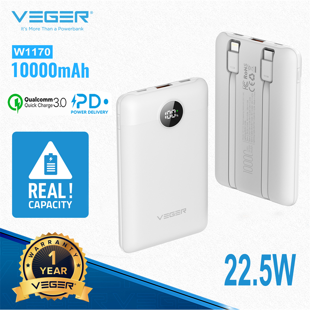 VEGER C11C 10000mAh PD 22.5W Fast Charging Powerbank Portable Charger ...