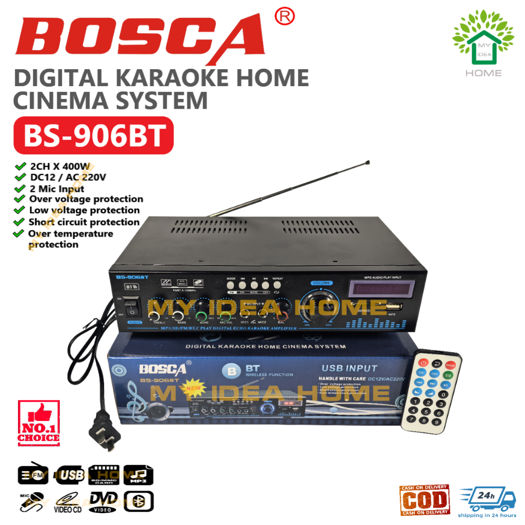 BOSCA Amplifier with Bluetooth USB/SD FM Stereo Audio 2Ch X 400W Power ...