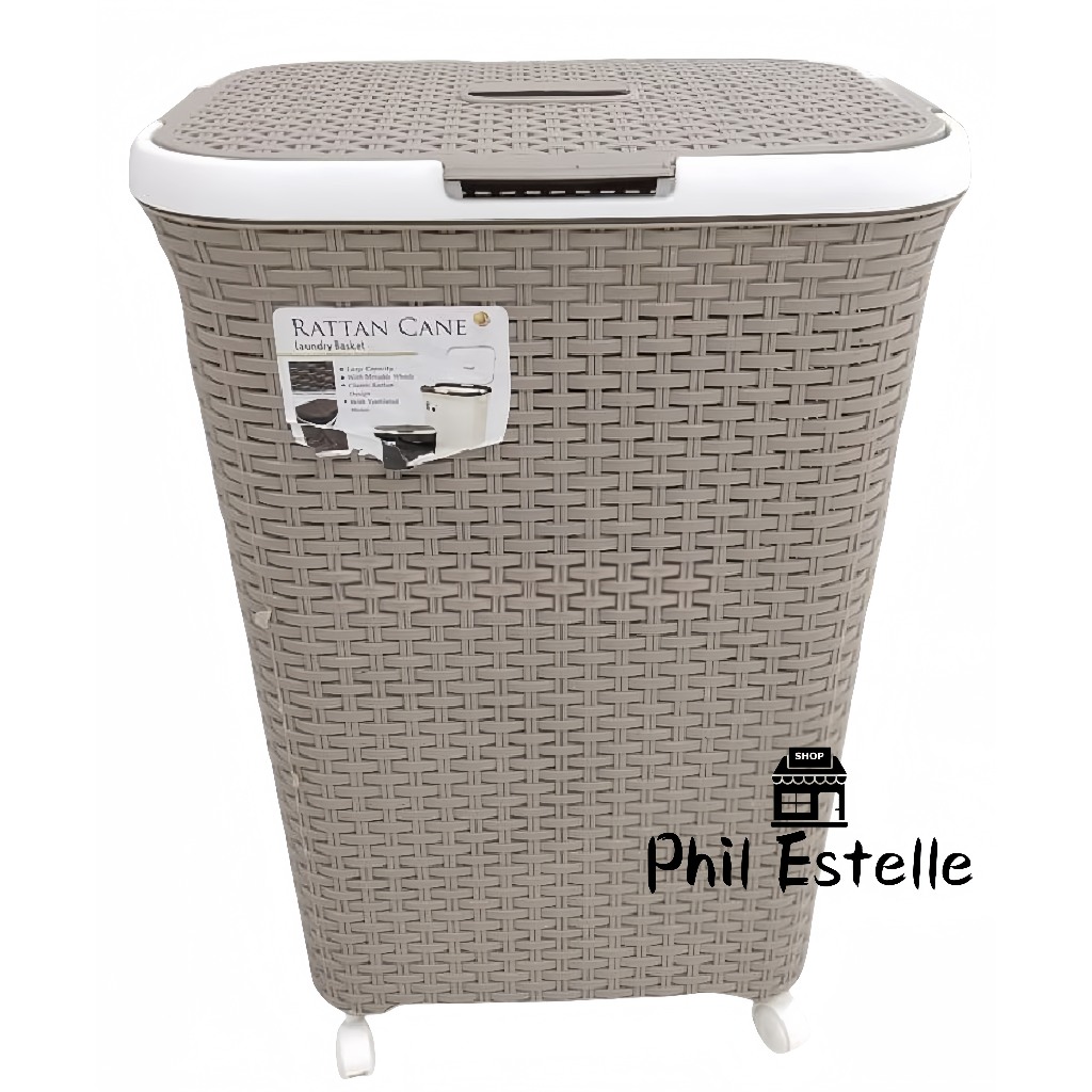 Uniglobal High Quality Rattan Cane Laundry Basket With Cover And Wheel | Shopee Philippines