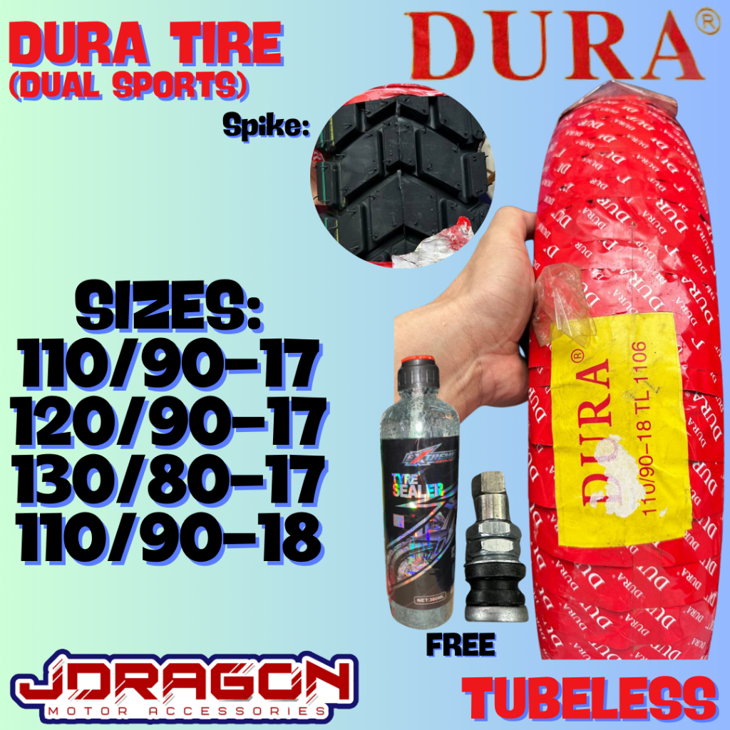 DURA TIRE (DUAL SPORT) (TUBELESS TIRE) WITH FREE SEALANT AND PITO ...